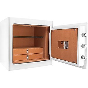BARSKA Digital Keypad Fireproof Security Jewelry Safe with Suede Lined Drawer, Glass Shelf, Motion Sensor LED - White - 1.01 Cu Ft