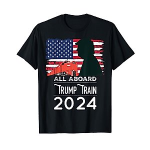 All Aboard Trump Train 2024 Vintage American Flag Apparel T-Shirt