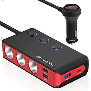 Car Cigarette Lighter Adapter, USB C Charger 30W and Quick Charge 3.0 Car Cigarette Lighter Splitter, 12V/24V Independent Switches, Fast Car USB Charger for All Car Devices, iPhone 14/13/12 pro