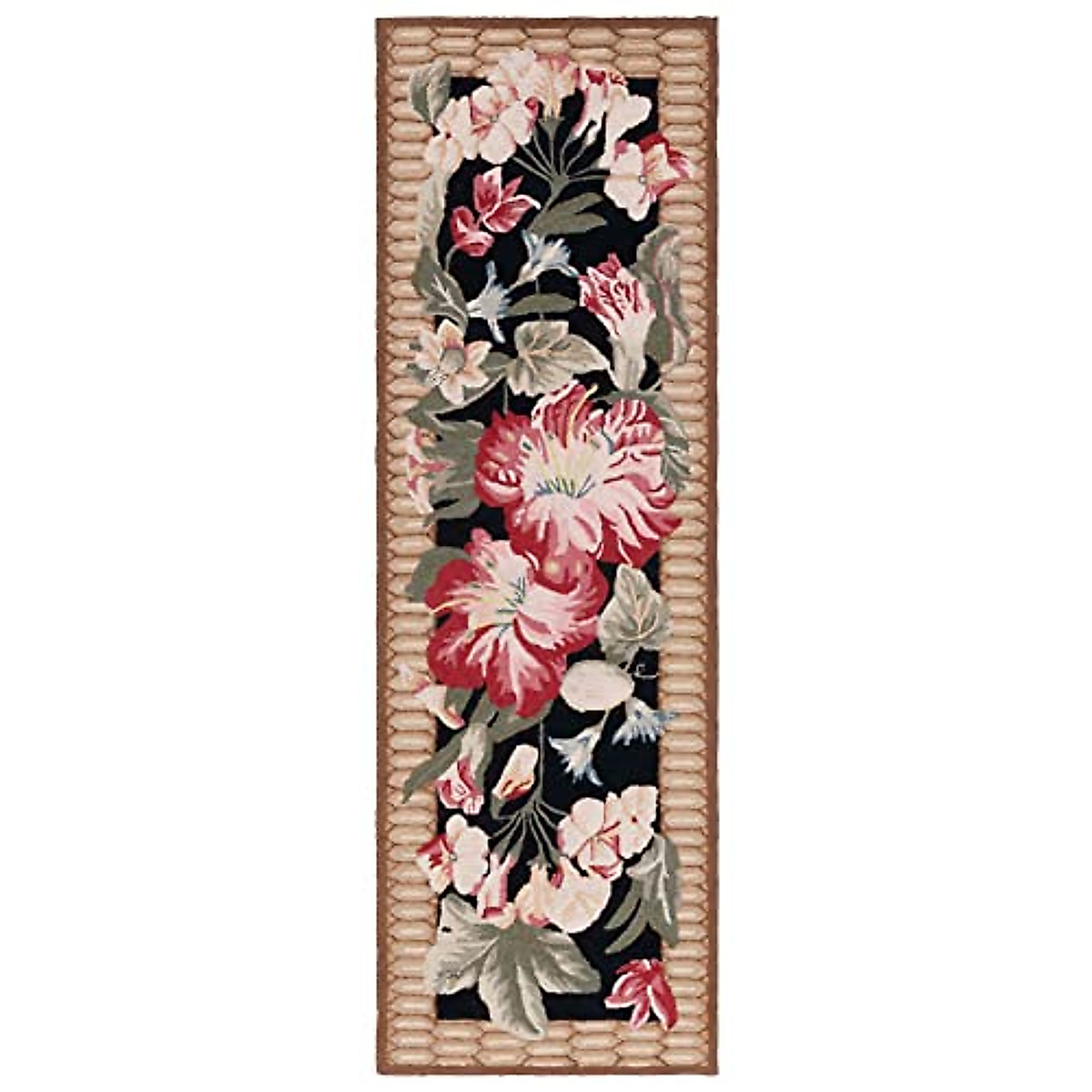 SAFAVIEH Chelsea Collection Runner Rug - 2'6" x 10', Black & Brown, Hand-Hooked French Country Wool, Ideal for High Traffic Areas in Living Room, Bedroom (HK301A)