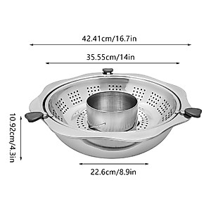 Leblett Stainless Steel Shabu Shabu Hot Pot And Filter Grid Combo,14“ Inner Dia Large Lifting Hot Pot W/Lifting Strainer,Fit Induction Cooktop Gas Stove Ceramic Stove,for 8-12 Persons(w/Small Pot,A)