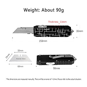 TGZUO Aluminium Alloy Pocket Knife with Clip Small EDC Telescopic Retractable Box Cutter Flipper Precision Craft Knife Utility For Office Home Arts 10pcs Carbon Steel Blades