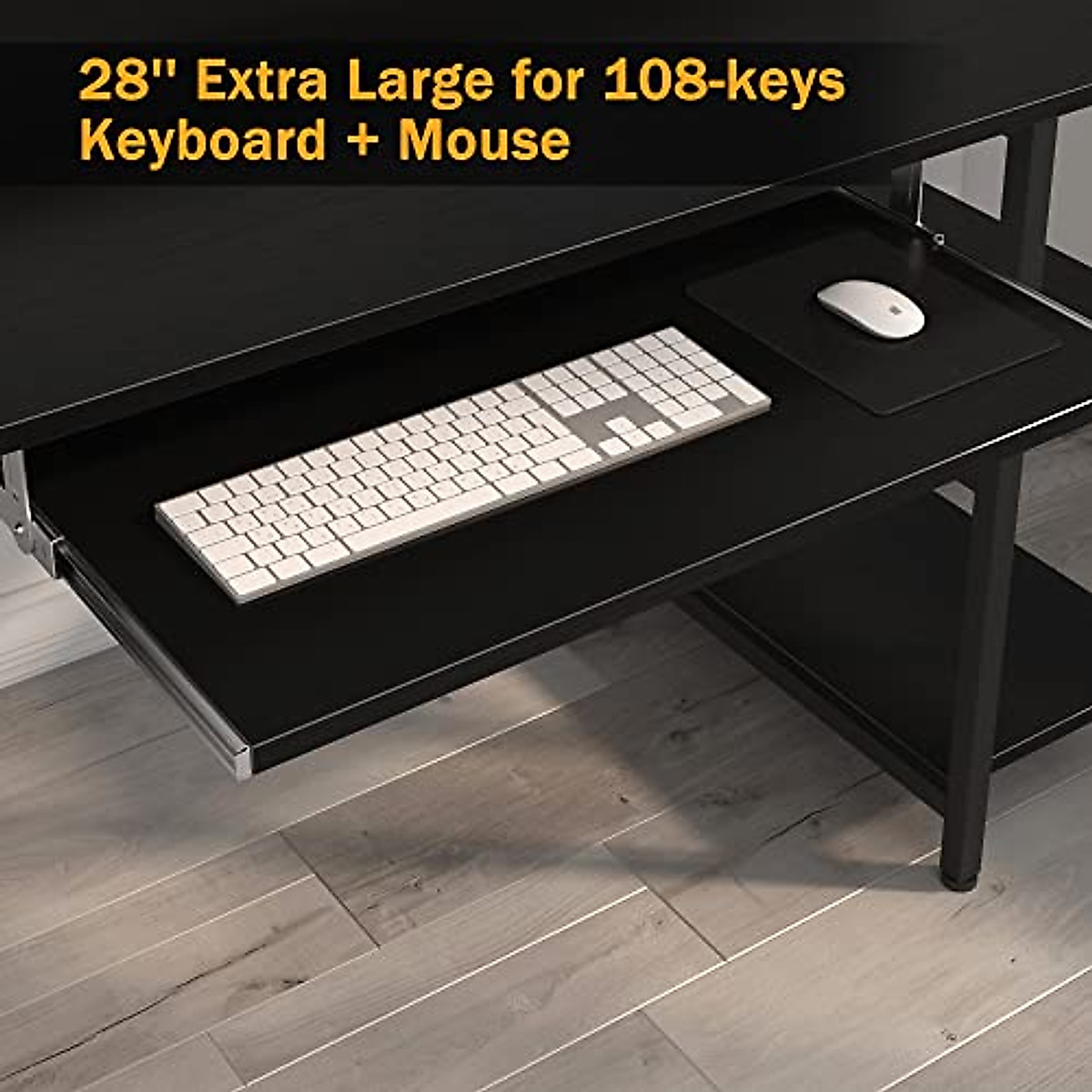 55" Computer Desk with Power Outlet & USB Ports, Heavy Duty Desk with Hutch Keyboard Tray, Home Office Desks with Shelves Monitor Stand, Study Table Writing Desk Workstation, Easy to Assemble, Black