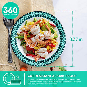 JOLLY PARTY Paper Plates Disposable, 360 Count 8.37 inch Dinner Paper Plates, Soak Proof Disposable Plates, Cut Proof Paper Plates for Everyday Use, Diamond Pattern Rim Design
