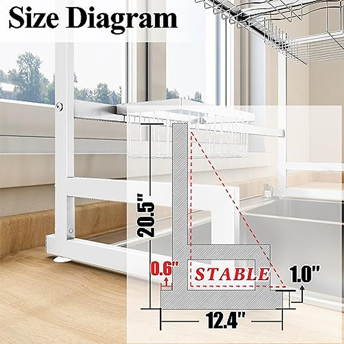 Over The Sink Dish Drying Rack, Adjustable (26.8" to 34.6") Large Dish Drying Rack for Kitchen Counter with Multiple Baskets Utensil Sponge Holder Sink Caddy, 2 Tier White