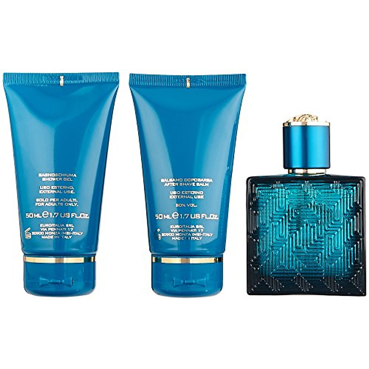 Versace EROS Gift Set for Men 1.7 oz EDT + 1.7 oz Shower Gel + 1.7 oz Aftershave Balm, Combo
