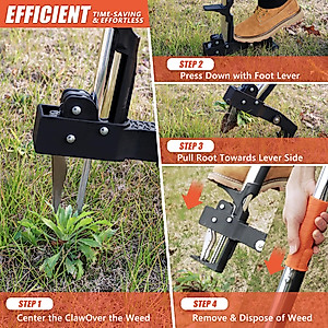 POOSIDE Weed Puller Tool, Gardening Stand-Up Weeder Puller with Ergonomic 39.3" Long Handle and 4 High-Strength Stainless Steel Claws, Easily Remove Weeds Without Bending, Pulling, or Kneeling.