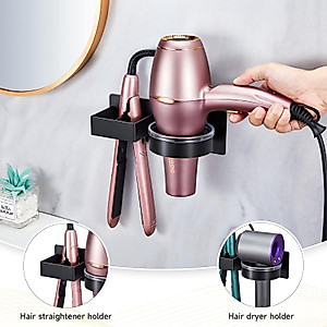 Hair Dryer Holder Blow Dryer Holder Wall Mounted, Adhesive Hair Straightener Holder, Hair Tool Organizer for Curling Iron Holder, Stainless Steel Hairdryer Holder Storage Organizer for Bathroom
