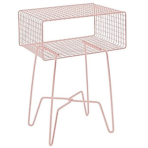 mDesign Modern Industrial Side Table with Storage Shelf, 2-Tier Metal Minimal End Table, Metallic Caged Grid - Accent Furniture for Living Room, Bedroom, Office, Dorm, Concerto Collection, Light Pink