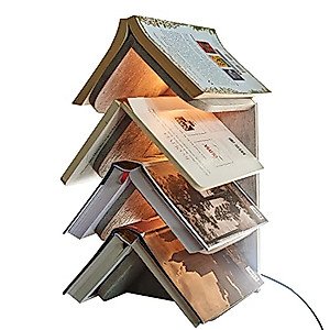 ZhuoChiMall Wisdom Tree Bookshelf with Lights, Desktop Wooden Book Stand, Small Bookcase for Bedroom, Office, 4-Shelf Modern Book Holder, White