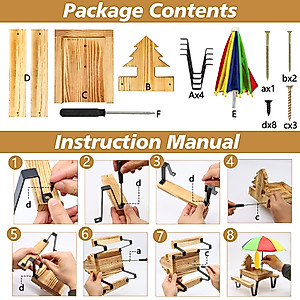 Squirrel Feeder, Squirrel Picnic Table Feeder for Outside with Umbrella Benches Carbonized Wood Bird Chipmunk Feeder Picnic Solid Structure Hanging Corn Cob Holder Snacks Peanuts Pet Gifts