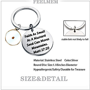 FEELMEM Religious Jewelry Mustard Seed Faith Gifts Faith As Small As A Mustard Seed Can Moves Mountains Matthew 17:20 Keychain Faith Jewelry For Christian Best Friend (Faith as smal)