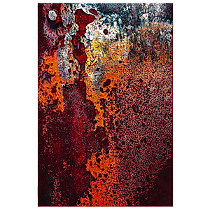 SAFAVIEH Glacier Collection 6'7" x 9' Red / Orange GLA124Q Modern Abstract Non-Shedding Living Room Bedroom Dining Home Office Area Rug