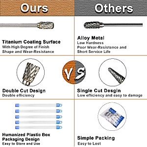 Long Carbide Rotary Burr Set Compatible with Dremel, 10Pcs Double Cut 1/8" Shank 1/4" Head 100MM Length Tungsten Steel Carving Burr Bits for Drilling, Woodworking, Steel Metal Polishing, Engraving