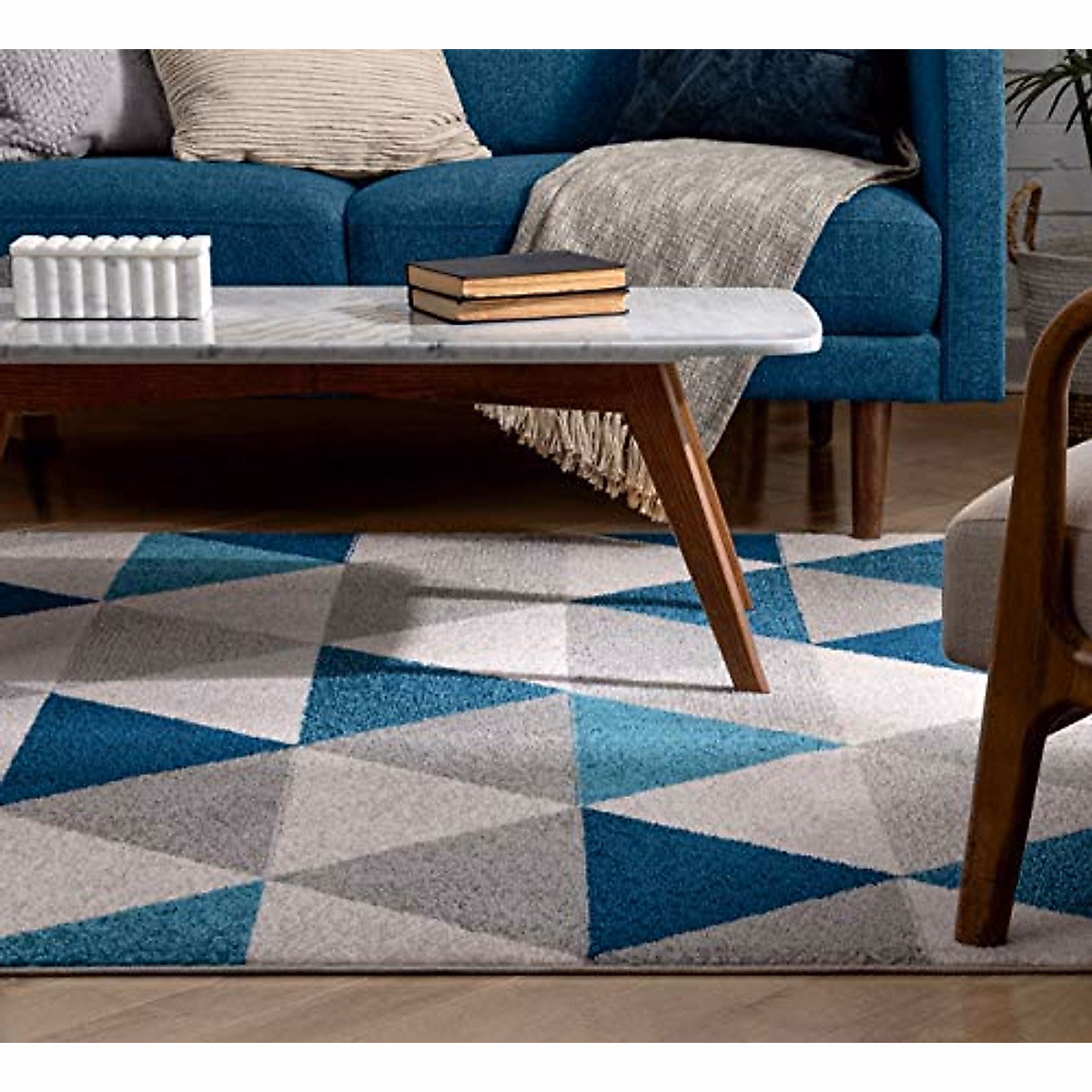 Well Woven Isometry Blue & Grey Modern Geometric Triangle Pattern Area Rug 7'10" x 9'10" Soft Shed Free Easy to Clean Stain Resistant