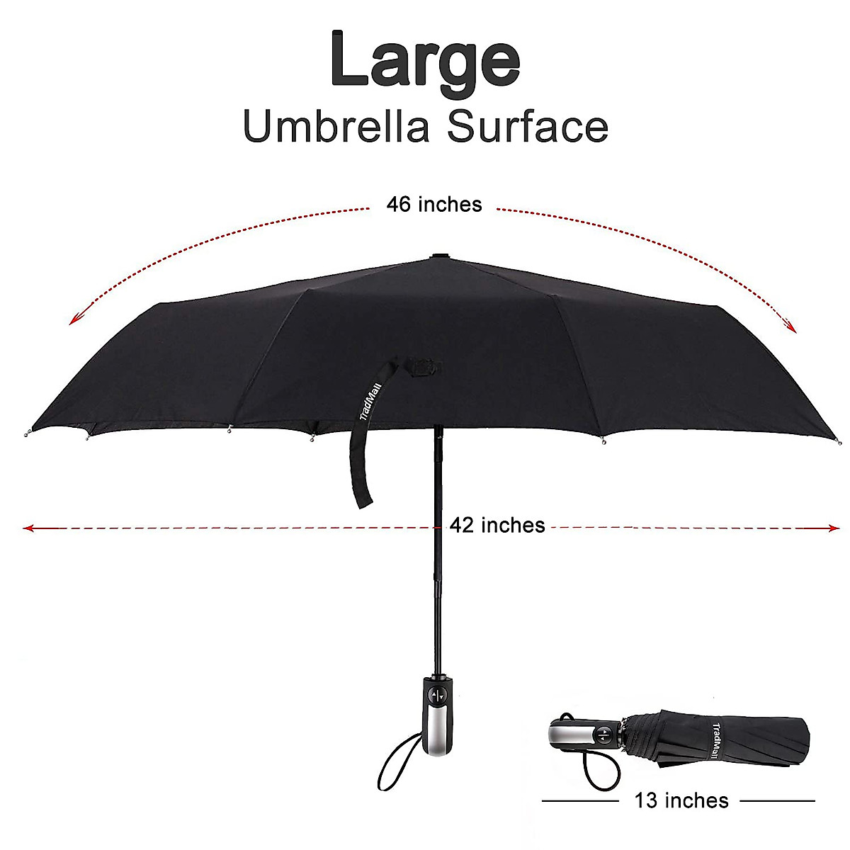 TradMall 4 Pack Travel Umbrella Windproof Portable 46 Inches Large Canopy Ergonomic Handle Auto Open & Close, Black