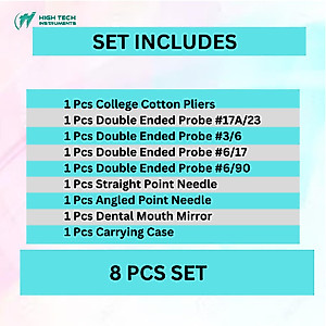 8 Pcs Oral Hygiene Kit Plaque Remover Professional Dental Picks for Teeth, Scraper, Serrated Tweezers, Mouth Mirror, Double Ended Picks for Gum Care Set - Stainless Steel with Carrying Case