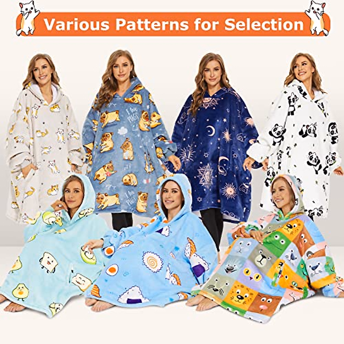 Venustas Wearable Blanket Hoodie, Oversized Sherpa Hooded Blanket Sweatshirt, Super Warm and Cozy Hoodie Blanket for Women Men Adults