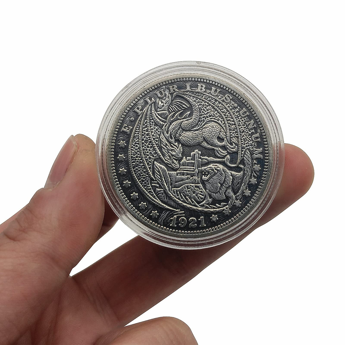 Dragon Lion Battle Antique Coin HOBO Nickel Antique Silver Plated collectionchallenge Coin