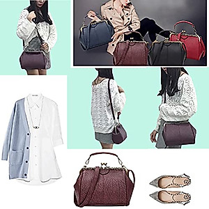 Abuyall Women Small Retro Kiss Lock Pu Leather Vintage Purses and Handbags Tote Bags Winered