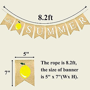 FAKTEEN Hello Summer Burlap Banner with Lemon Bunting for Hawaiian Summer Party Supplies Garland Home Mantel Fireplace Decorations