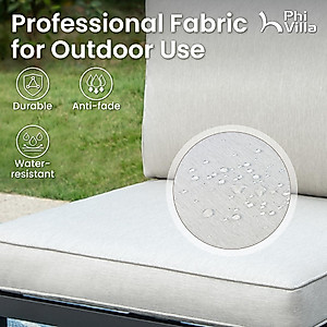 PHI VILLA Metal Patio Furniture Set 6 Piece Modular Modern Outdoor Sectional Sofa Garden Bench Set with Wrought Iron Coffee Table, Light Grey Cushion