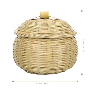 Luxshiny Rattan Storage Basket Decorative Woven Basket with Lid Pumpkin Shape Round Wicker Box Egg Holder Organizer Bin Pot Container for Snack Chess Fruit Makeup S