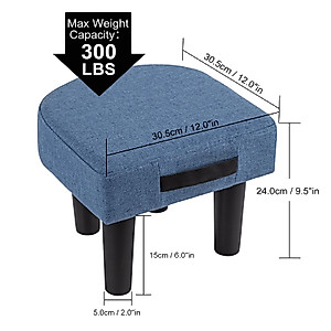 Allinside Ottoman Footstool with Handle, D-Shaped Linen Footrest, Small Shoe Seat Step Stool, Soft Sponge Foot Stool for Living Room, Bedroom, Couch, Entryway (Blue)