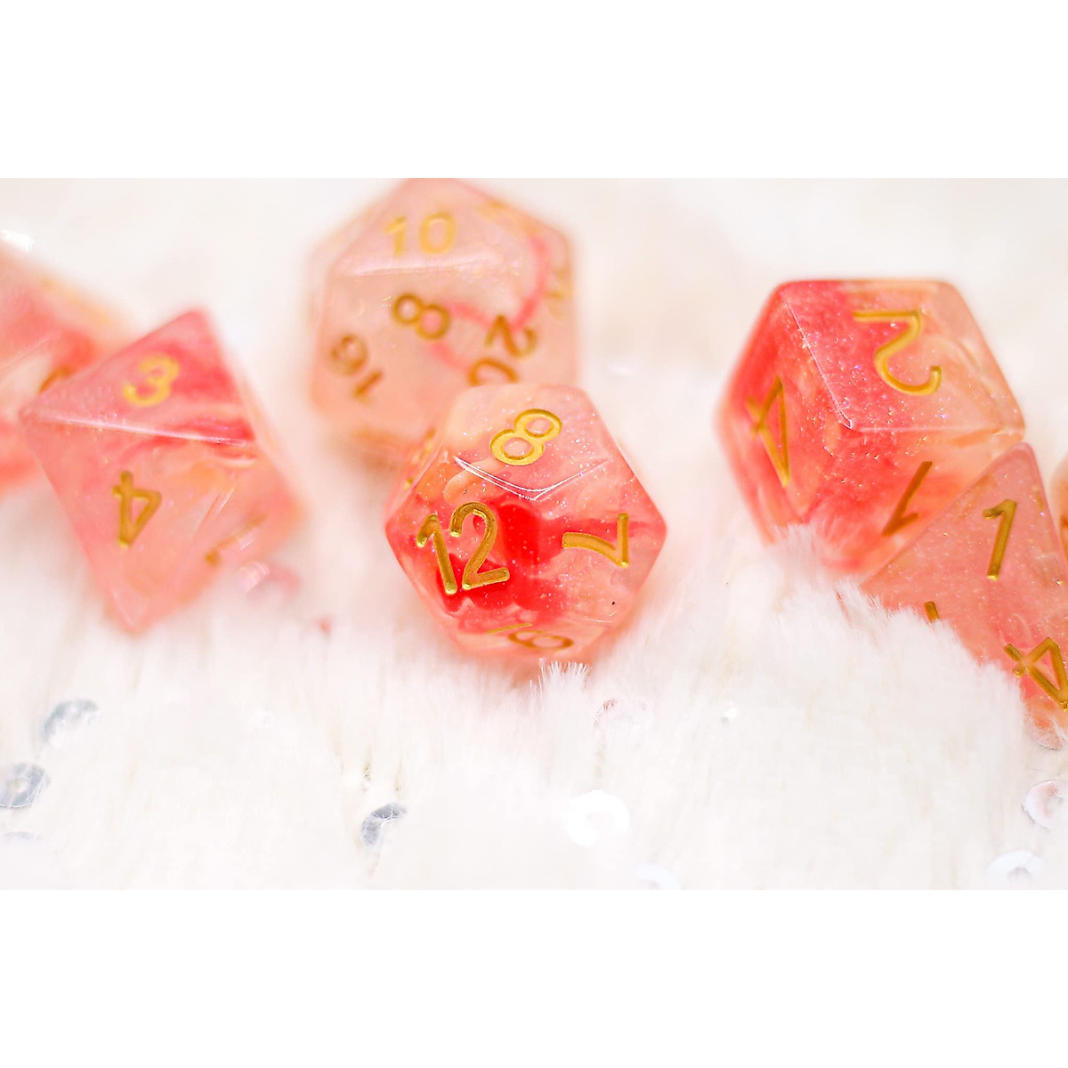 3DEGOS Blossom of Peach DND Dice Set for Dungeons and Dragons Gifts, D&D, D and D, Pathfinder, Accessories, D20, Polyhedral, Resin Dice, Metal, Dice Tray, Tower, Bag, Box