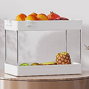 YUEGOO Kitchen Sinks Solid Under Sink Storage Rack, 2 Tier Under Bathroom Sink Organizers and Storage Multifunctional Under Cabinet Storage Rack Under Sink/White/40 * 22 * 31cm