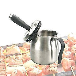 BBQ Basting Pot with Basting Brush - Stainless Steel Barbecue Sauce Pot with Silicon Basting Brush by Qidea, 32 OZ