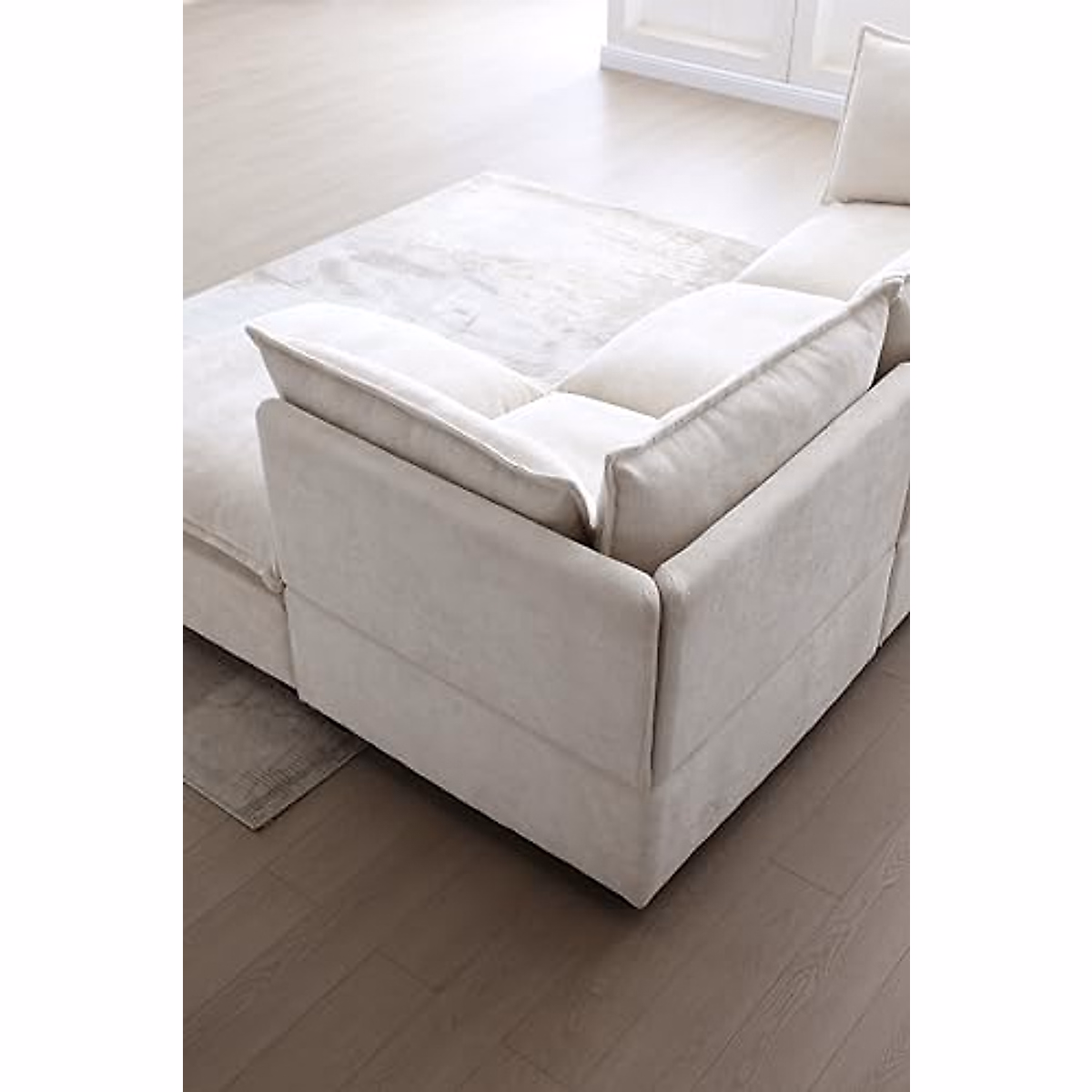 L-Shape Convertible Modular Down Feather Sectional Sofa, Modern Deep Seat Reversible Chaises Upholstered Cloud Couch Sleeper Sofá with Movable Ottomans for Home, Apartment Living Room