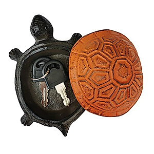 BSTGIFTS Cast Iron Turtle Key Hider - Spare Key Holder - Garden Decoration Turtle, Jewelry Trinkets Box for Key, Ear Studs, Ring, Paper Clip (Orange Red)