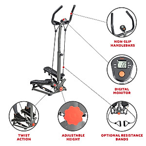 Sunny Health & Fitness Handlebar Fitness Step Machine with Resistance Bands - SF-S020065
