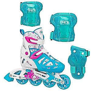 Roller Derby Tracer Girl’s Adjustable Inline Skates with Protective Gear, Adjustable Sizing, Tri-Pack Protective Gear Included