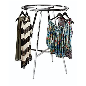 SSWBasics Chrome Round Clothing Rack (36" Diameter, 48"-72" H, 3" Increments) - with Push Button Adjustable Legs - Round Garment Rack for Retail, Thrift, and Consignment Shops