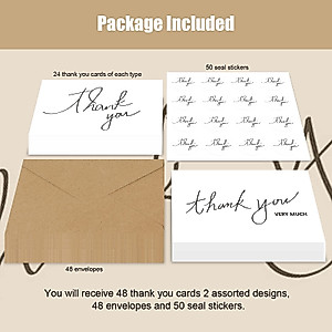 WLIEYEE (48 Pack) Thank You Cards With Envelopes, 6 x 4 Inches Thank You Blank Notes with Stickers for Engagement, Business, Graduation, Baby Shower and Bridal Wedding (White, 48 Pack)