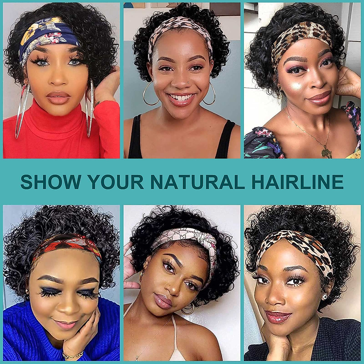 Short Headband Wig Human Hair Wigs for Black Women Put on and Go Glueless Wig Short Curly Headband Wigs 150% Density Natural Black Pixie Cut Wig Human Hair 6 Inch