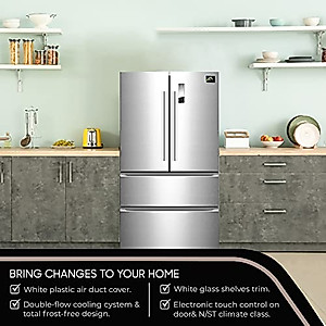 Forno Bovino 33" Inch W. Refrigerator 19 cu. Ft. Frost Free Design Stainless Steel Touch Control French Doors.