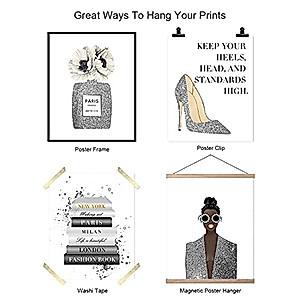 Glam Gray Fashion Wall Decor Girls Room Decor Wall Art Silver Perfume Book High Heels Posters Prints Bedroom Decor for Women (8x10 in Unframed)