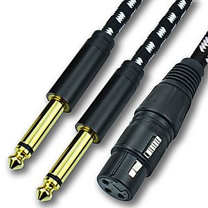Mugteeve XLR Female to Dual 1/4 Splitter Cable, 3.3Feet Female XLR to Double Quarter Inch TS Mono Breakout Y Cable, Heavy Duty Nylon Braided, OFC Shielded, for Mixer, Studio Monitor, Audio Interface