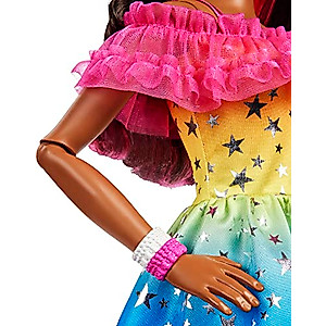 Barbie Large Doll with Dark Brown Hair, 28 Inches Tall, Rainbow Dress and Styling Accessories Including Shooting Star Handbag