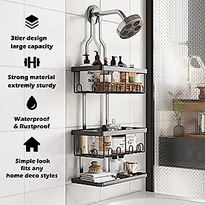 COVAODQ Shower Caddy Over Shower Head,Hanging Shower Caddy Over Head Shower Caddy Bathroom Organizer with Hooks for Towels, Sponge Rustproof & Waterproof