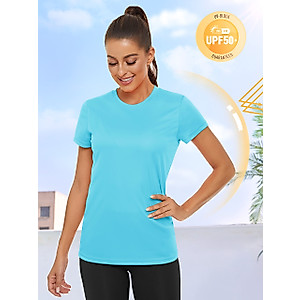 TACVASEN UV Protection Shirts for Women Summer Crewneck Tops UPF 50+ Sun Protection Short Sleeve T Shirt, Ice Blue, XL