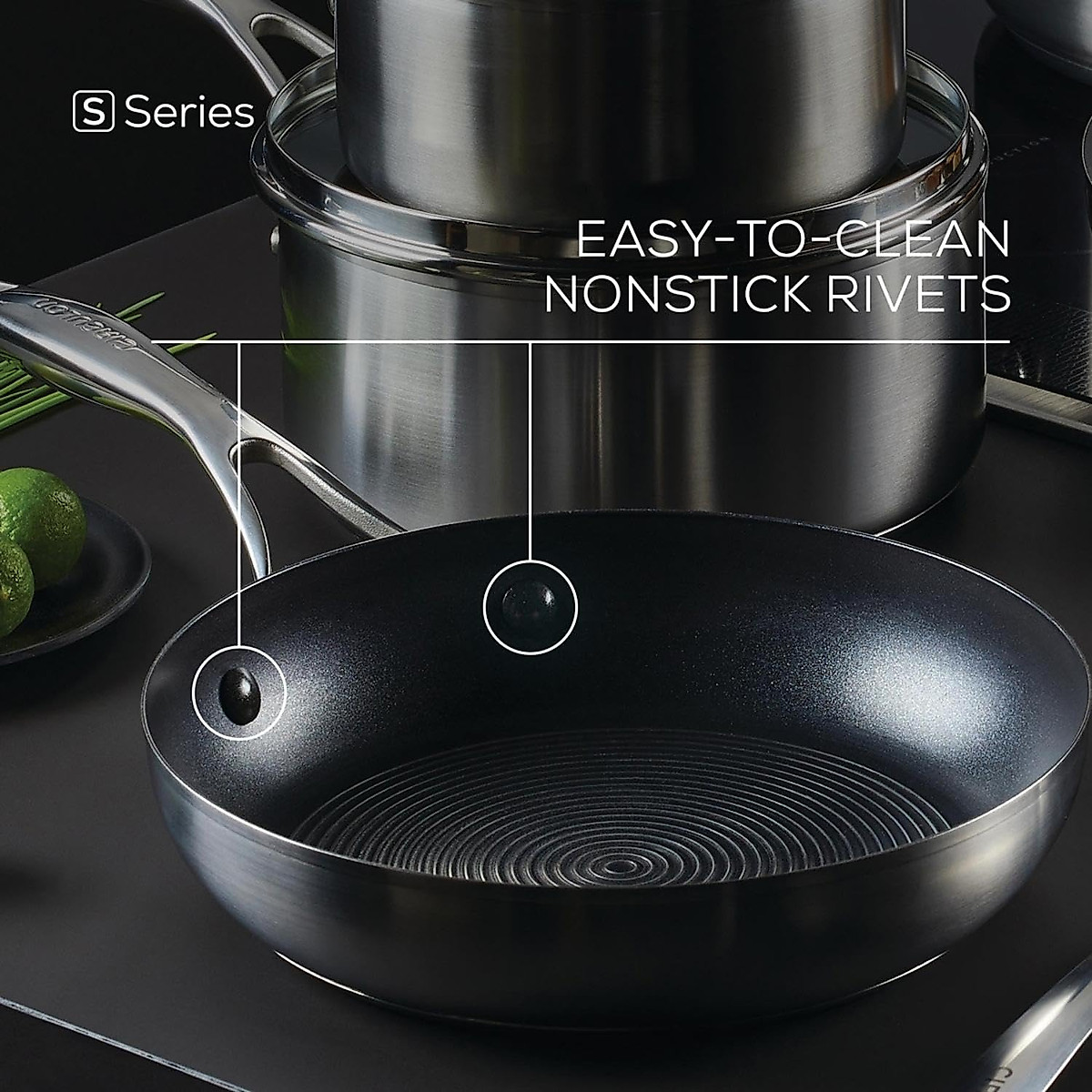 Circulon Stainless Steel Sauté Pan with Lid and SteelShield Hybrid Stainless and Nonstick Technology, 5 Quart