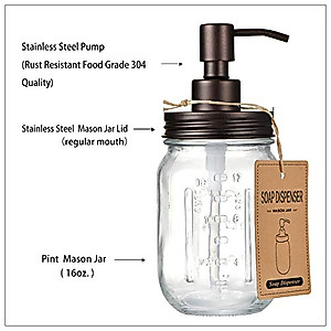 Mason Jar Bathroom Accessories Set - Includes Liquid Hand Soap Dispenser and Qtip Holder Set - Rustic Farmhouse Decor Apothecary Jars Bathroom Countertop and Vanity Organizer (Bronze)