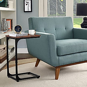 BETTAHOME C Shaped End Table, Side Table, for Couch, Bed, Chair, Living Room, Bedroom, Slides Under Sofa, Tray for Snack, Laptop, TV Dinner, Rustic Brown and Black BT001A