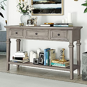 P PURLOVE Console Table with Drawers and Shelf, Sofa Table Entryway Table for Entryway Living Room Hallway (Gray Wash)