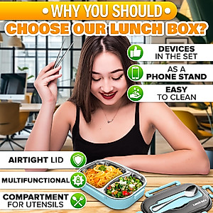 Lunch Containers for Adults - Bento Lunch Box with Compartments for Hot Food Warmer - Hot Lunch Box Accessories for Adults - Stainless Steel Food Storage Container Lunch Box - Portable Lunch Warmer