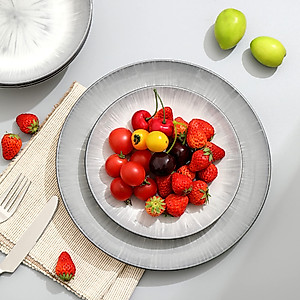 Bestone 12 Piece Round Kitchen Dinnerware Set,Plates and Bowls sets,Dishes, Plates, Bowls, Dish Set，Plates and Bowls,Service for 4, Chip Resistant Porcelain (gray)